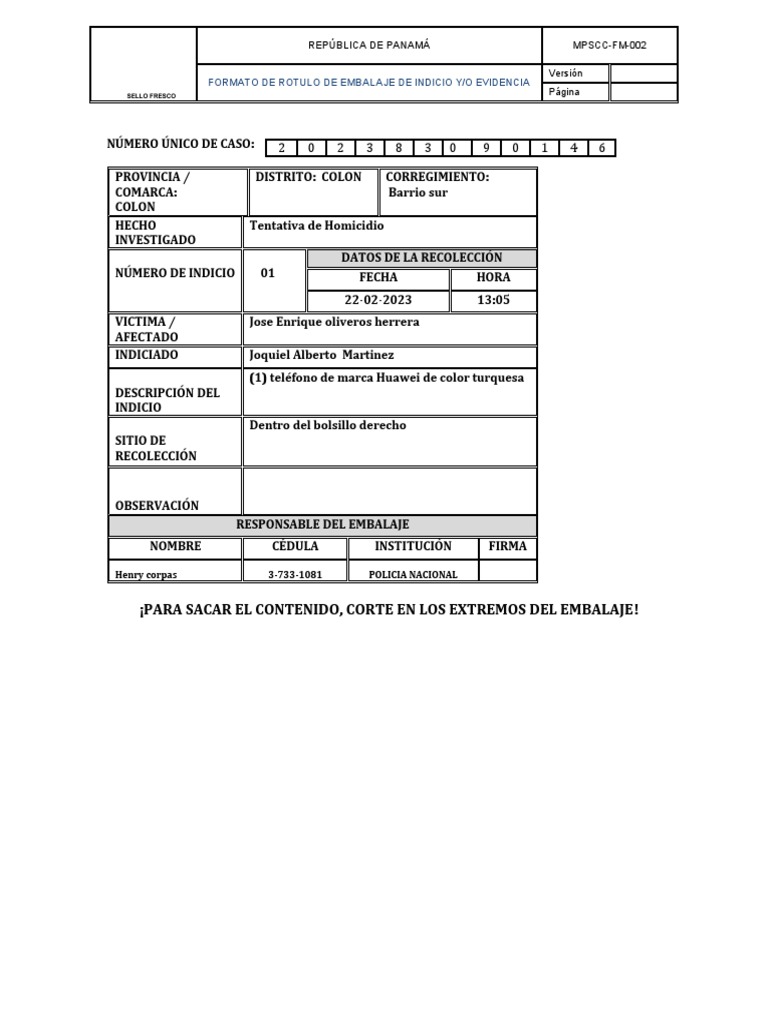 Rotulo de Embalaje Corpas 22 05 2023 | PDF