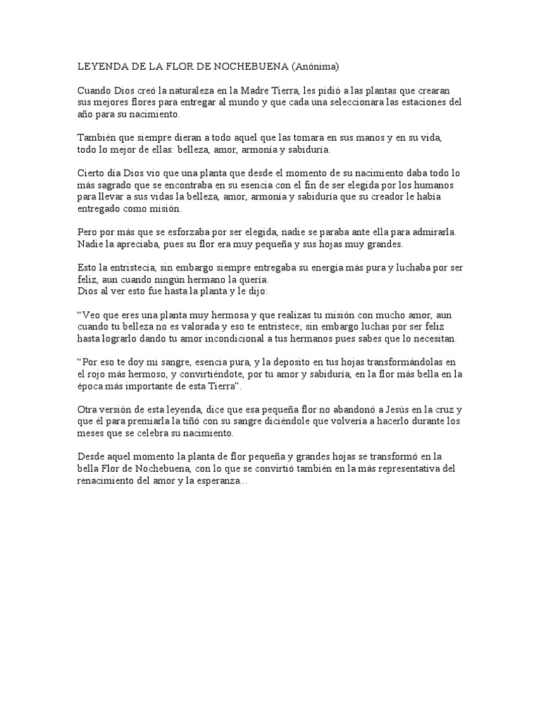Leyenda de la Flor de Nochebuena | PDF