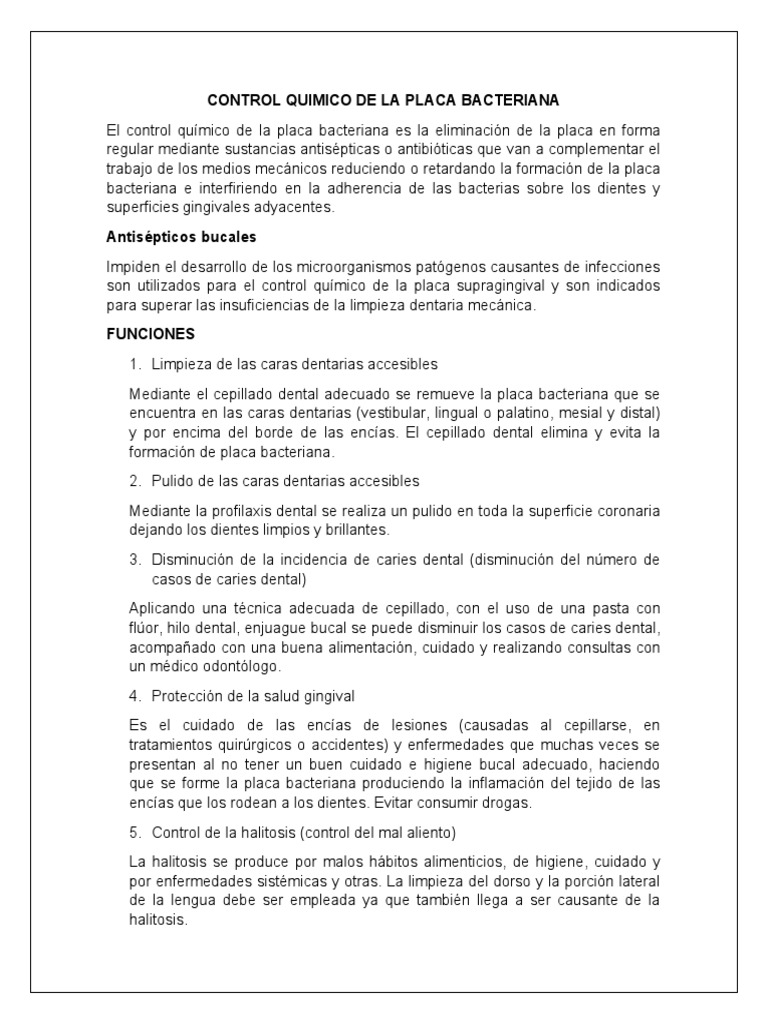 Control Quimico de La Placa Bacteriana Completo | PDF | Antimicrobiano | Ciencias de la Salud