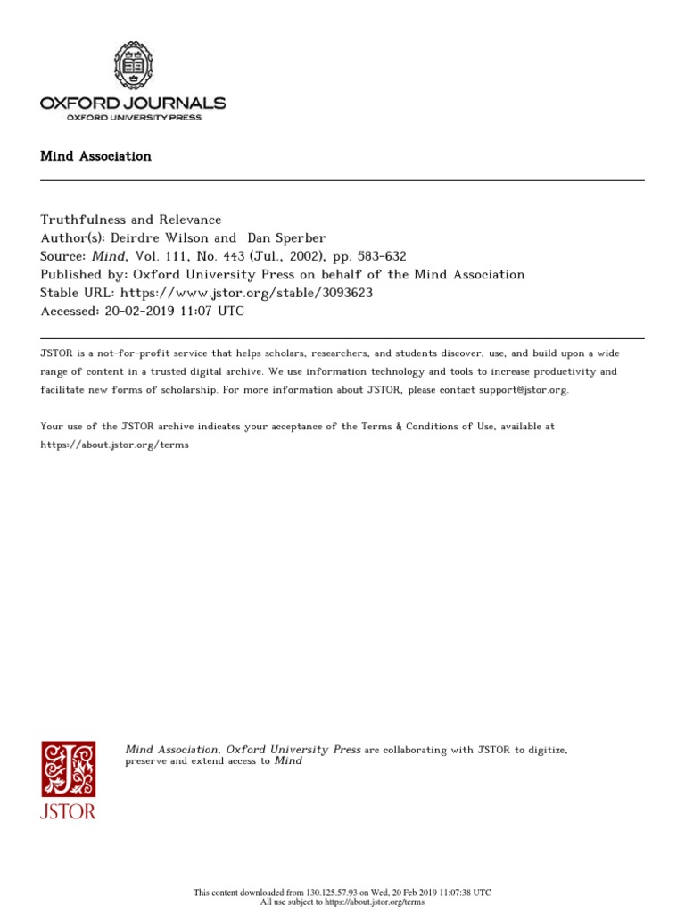 Wilson Sperber (2002) | PDF | Relevance | Semiotics