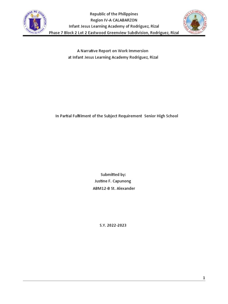 Narrative Report | PDF | Learning | Cognitive Science