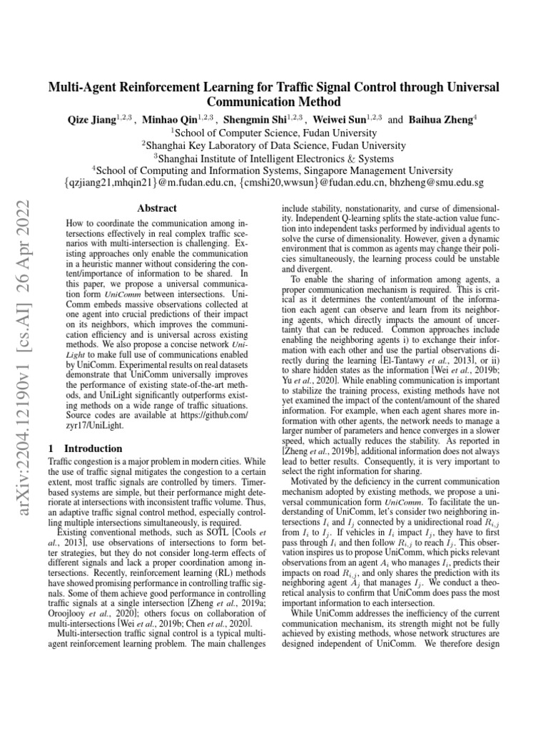 Multi-Agent Reinforcement Learning For Traffic Signal Control Through Universal Communication ...