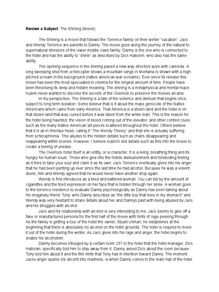 Essay On The Shining Movie 3 | PDF
