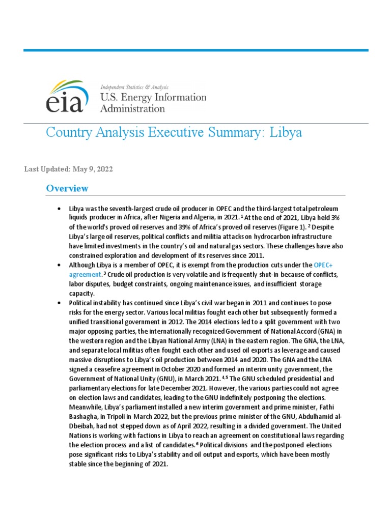 US EIA March 2022 Libya Country Analysis Executive Summary | PDF ...