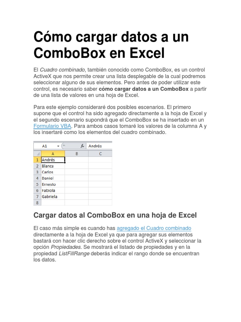 Cargar Datos en ComboBox Excel | PDF | Microsoft Excel | Informática