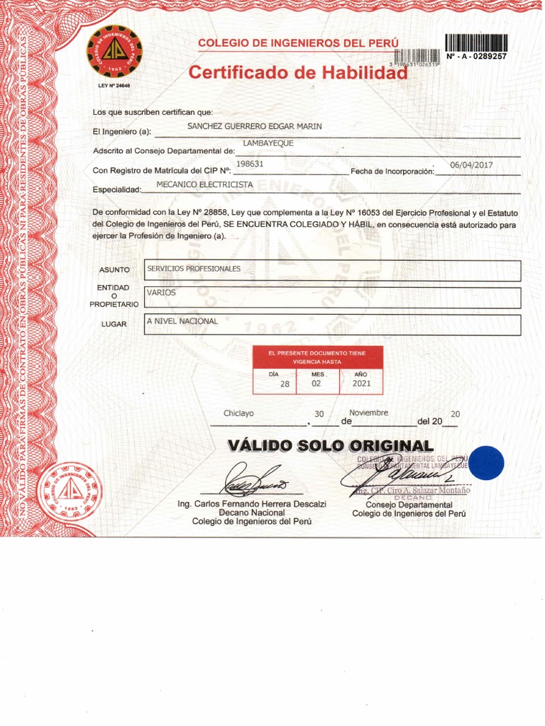 Certificado de Habilidad | PDF