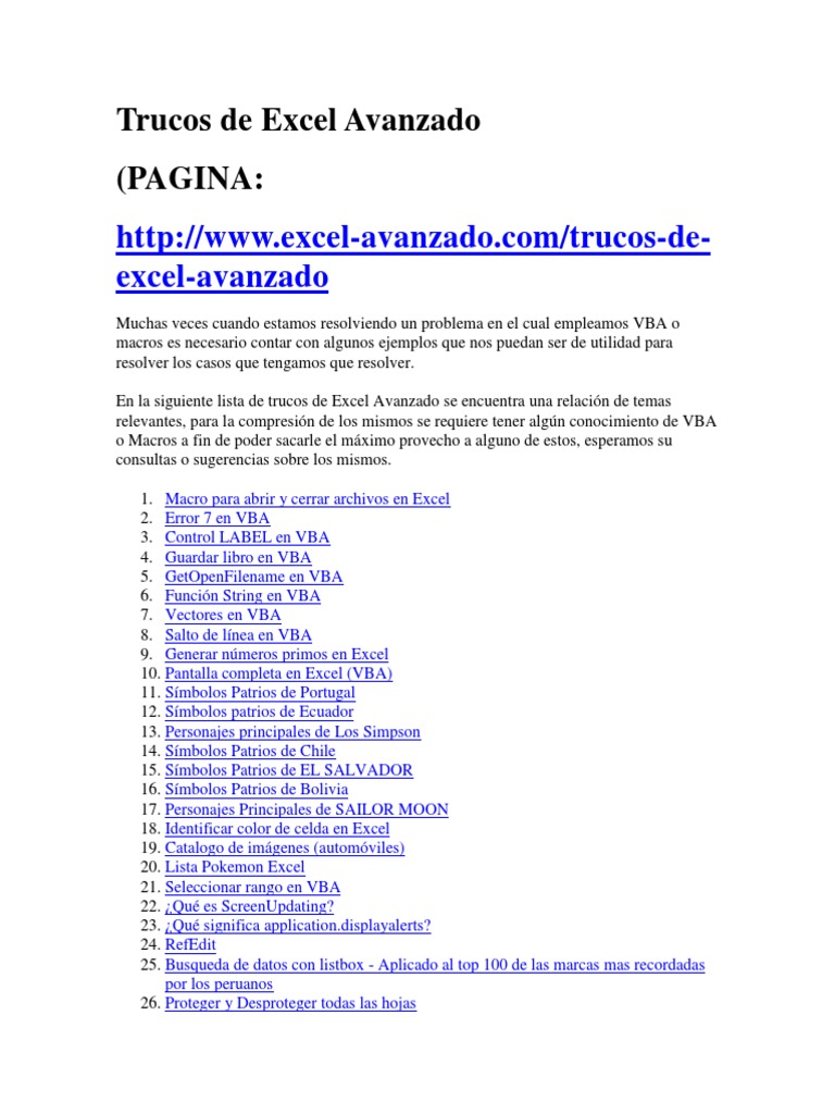 Trucos de Excel Avanzado | PDF | Microsoft Excel | Macro (informática)