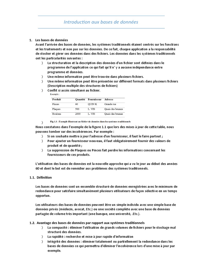 1 Introduction Aux Bases de Données | PDF