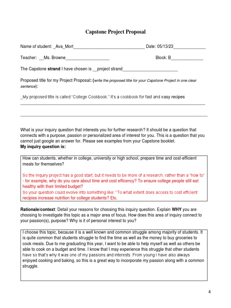 Capstone Project Proposal Final Student Fillable | PDF | Thought | Meal