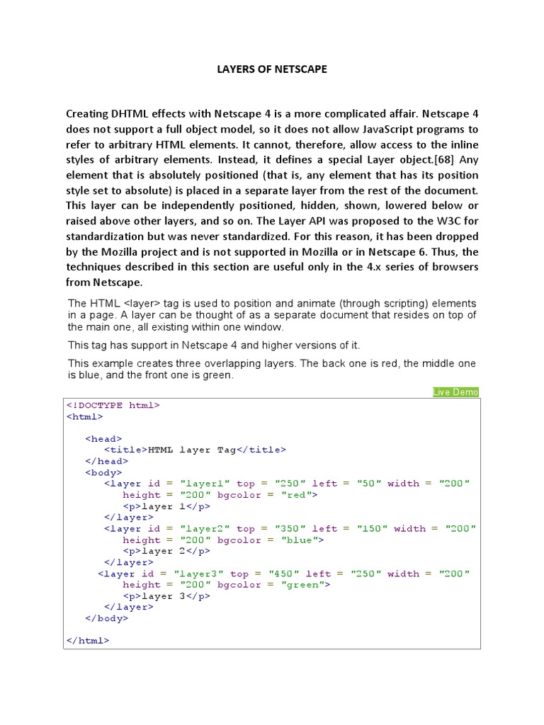 Layers of Netscape | PDF | Html Element | Html