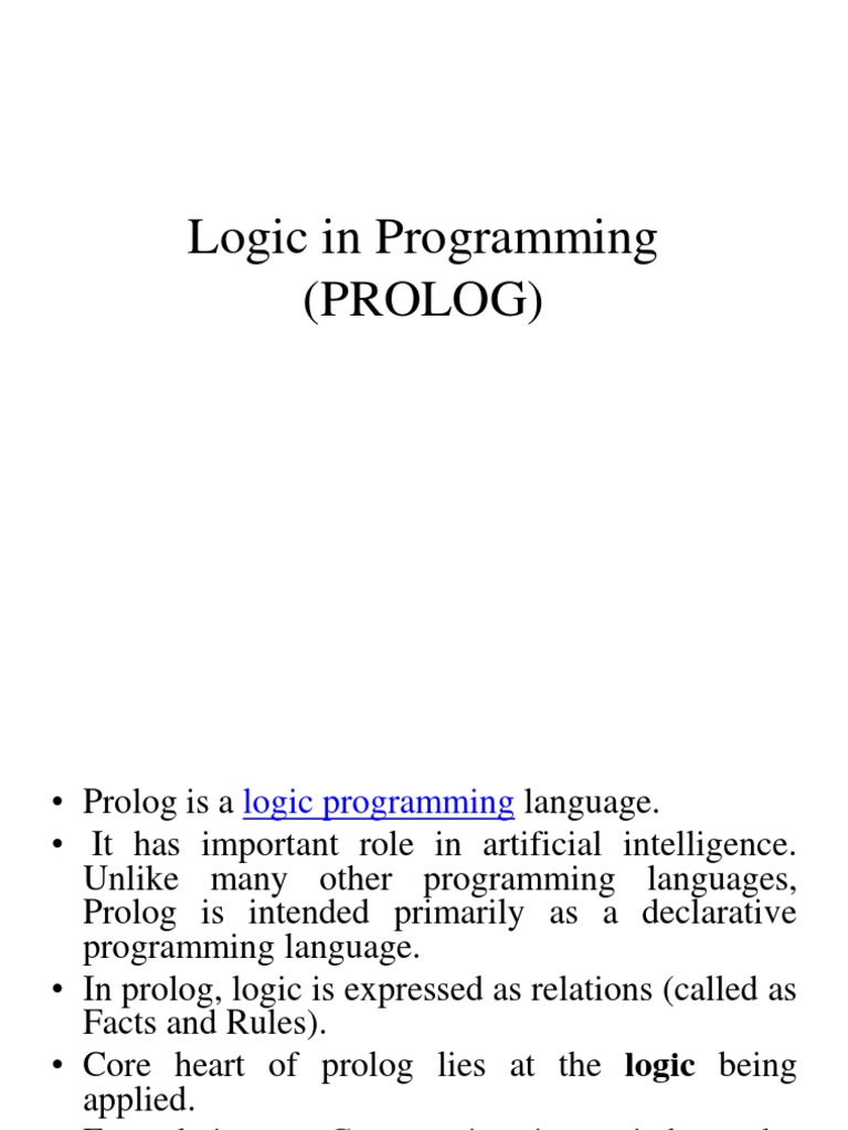 Logic In Programming Prolog Pdf Algorithms And Data Structures Programming Paradigms 3174