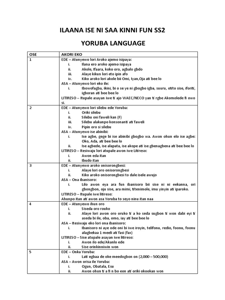 First Term SS2 Yoruba | PDF