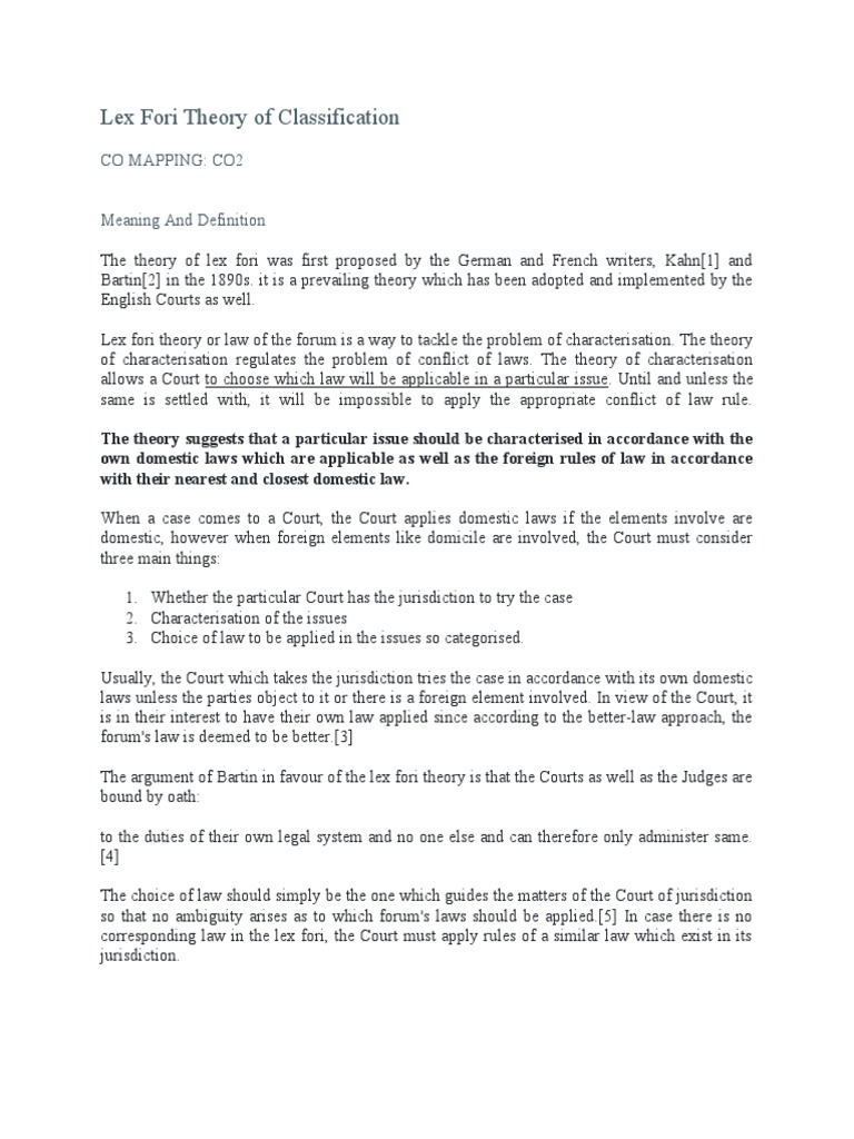 Lex Fori Theory of Classification | PDF | Choice Of Law | Private Law