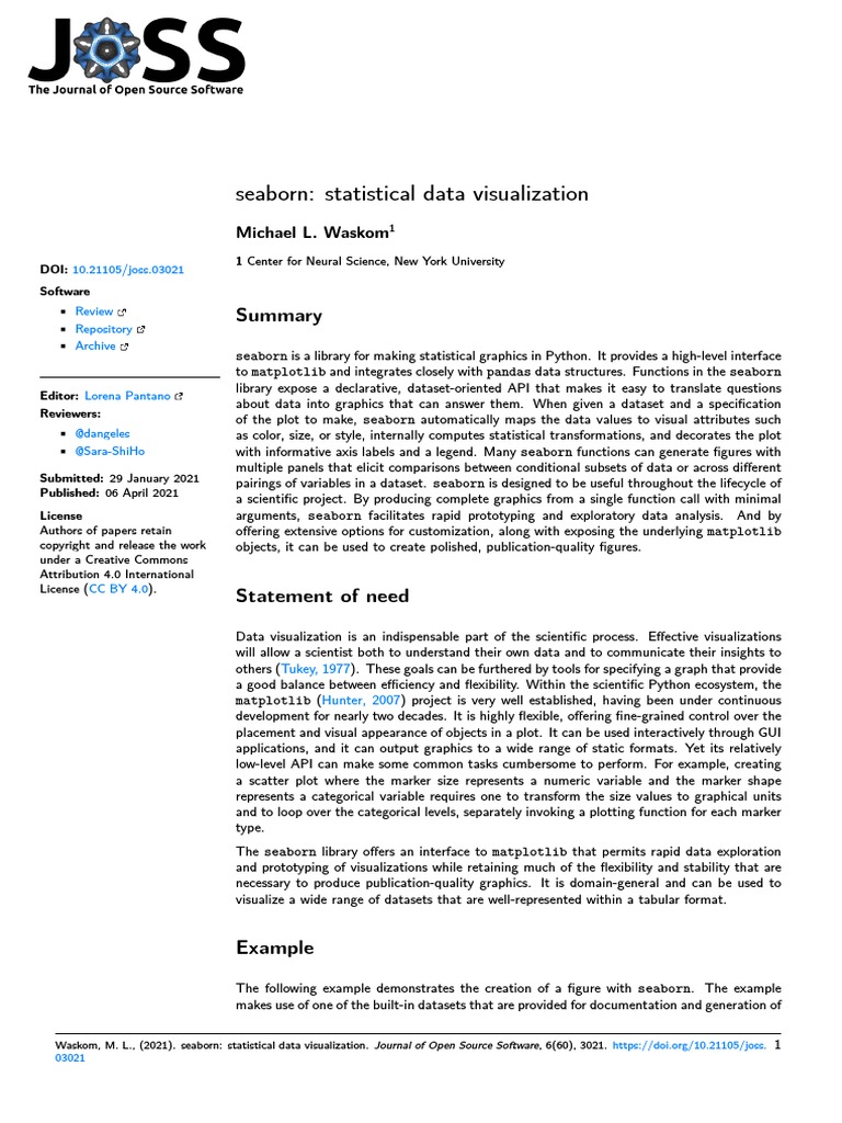 Seaborn Statistical Data Visualization Pdf Function Mathematics Statistics