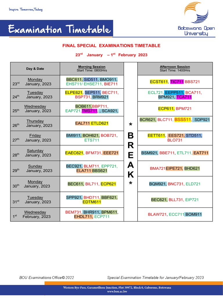 Final Special Examinations Timetable Jan - Feb 2023 | PDF | Pedagogy | Learning