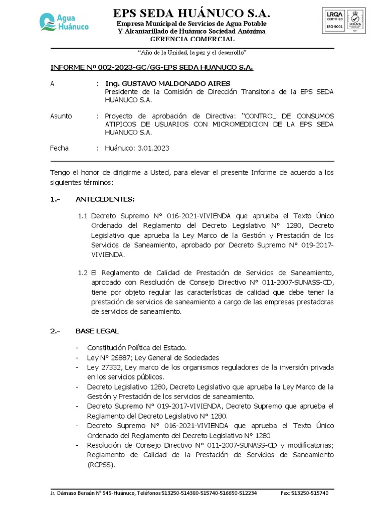 INFORME #002-2023 GC - Aprobación de Directiva | PDF | Contabilidad ...
