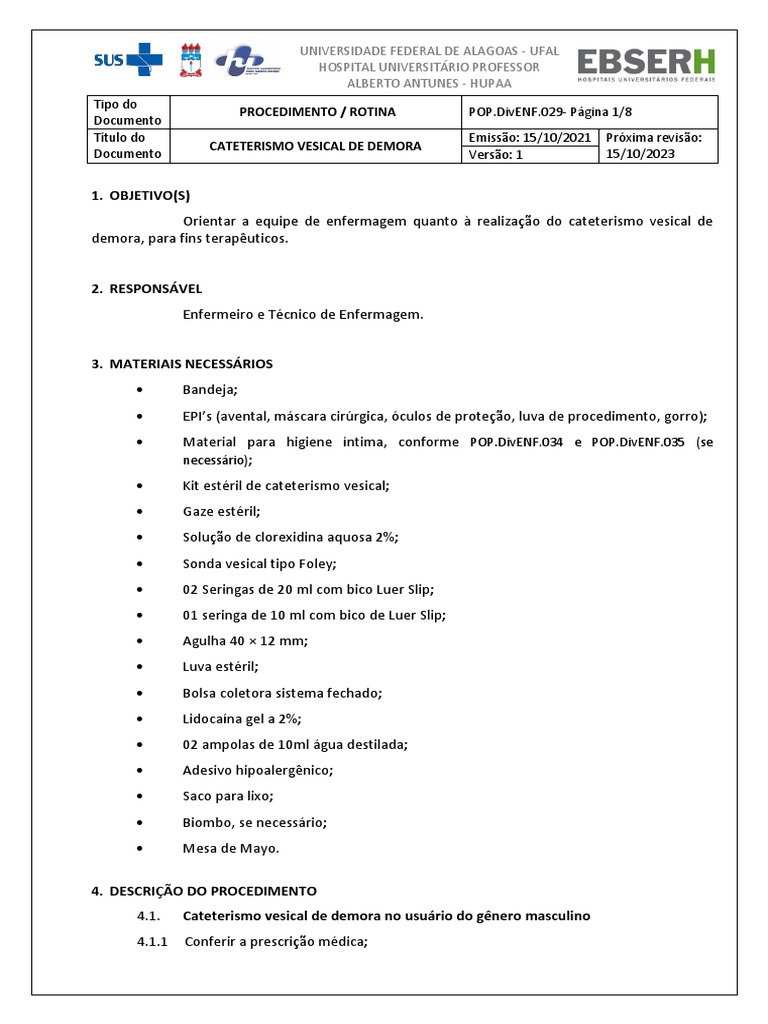 Pop - Cateterismo Vesical Demora | PDF | Enfermagem | Especialidades ...