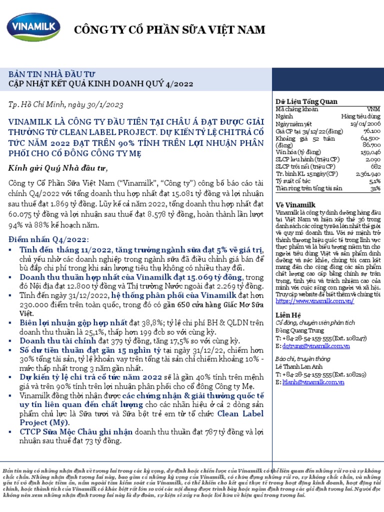 VNM - Ban Tin Nha Dau Tu Q4 | PDF