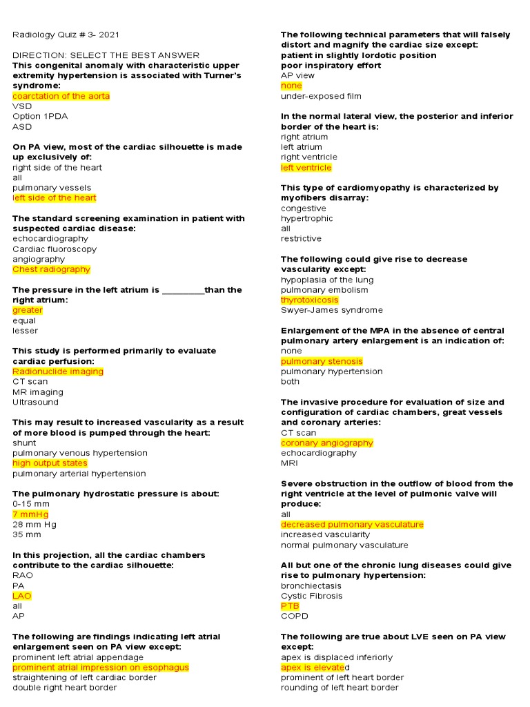 Radio Quiz 3 - 2021... | PDF | Heart | Atrium (Heart)