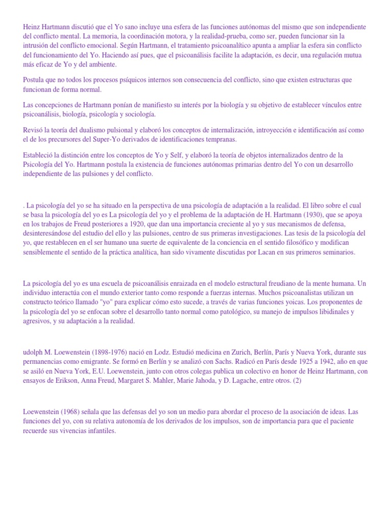 Heinz Hartmann Discutió Que El Yo Sano Incluye Una Esfera de Las ...