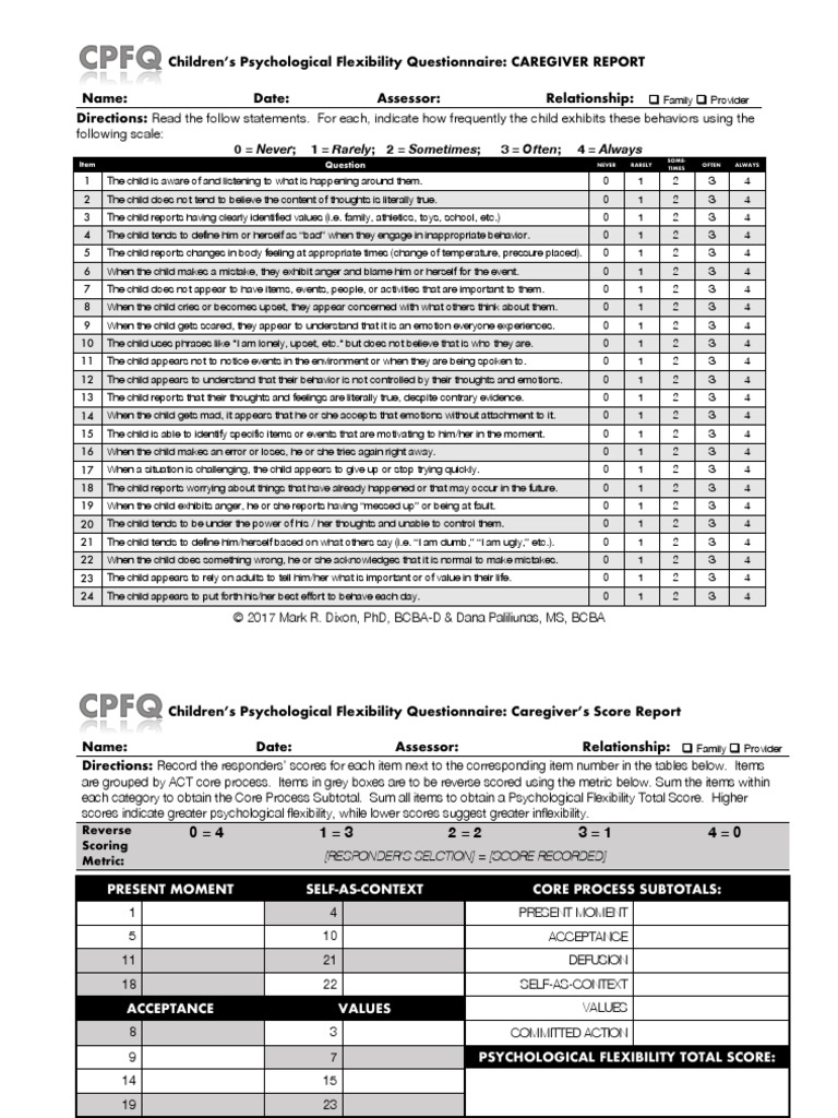 Children's Psychological Flexibility Questionnaire-Caregiver Report ...