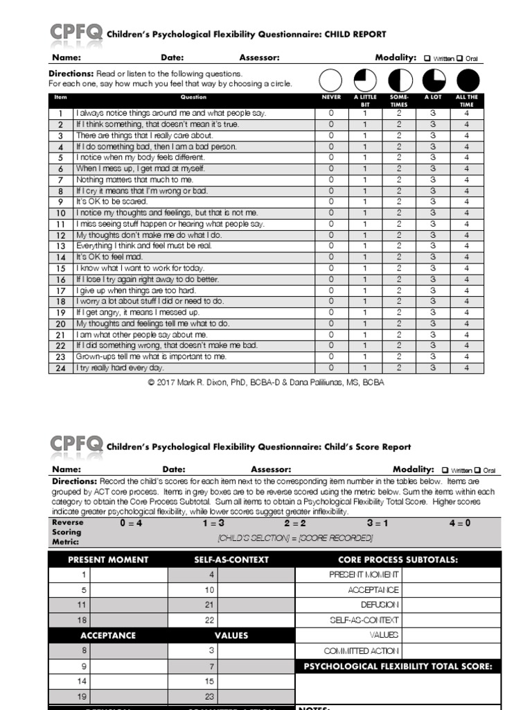 Children's Psychological Flexibility Questionnaire | PDF