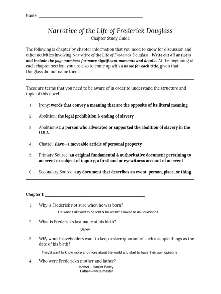 Frederick Douglass Study Guide | PDF | Frederick Douglass ...