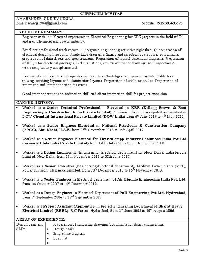 Electrical Engineer CV: 14+ Years Experience | PDF | Engineering ...