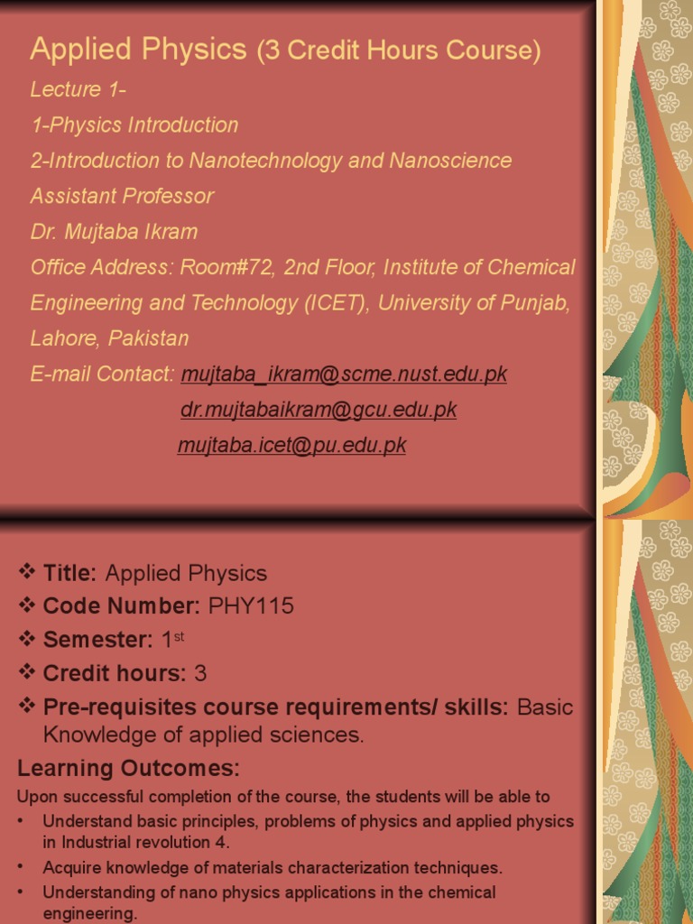 1st Lecture Introductory Lecture Dr Mujtaba Ikram Pdf Nanotechnology Physics