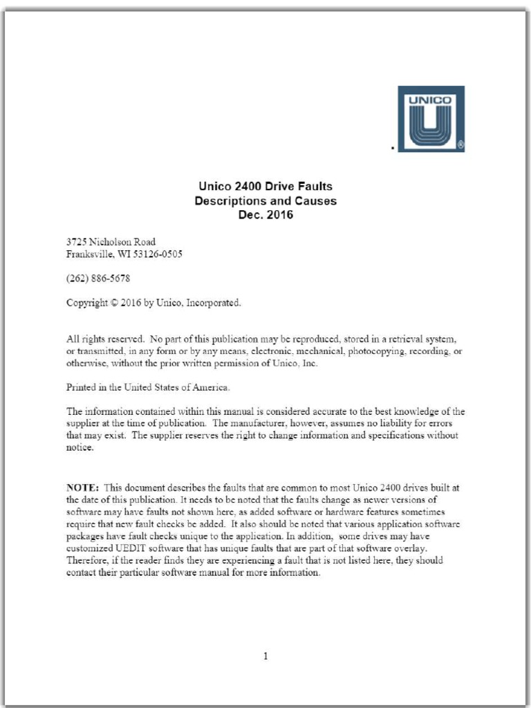 Unico 2400 Drive Faults | PDF