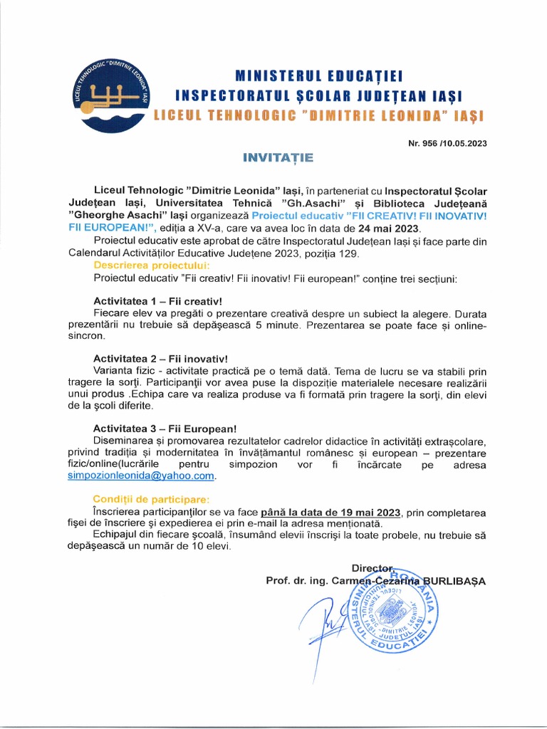 Invitatie Proiect 2023 | PDF