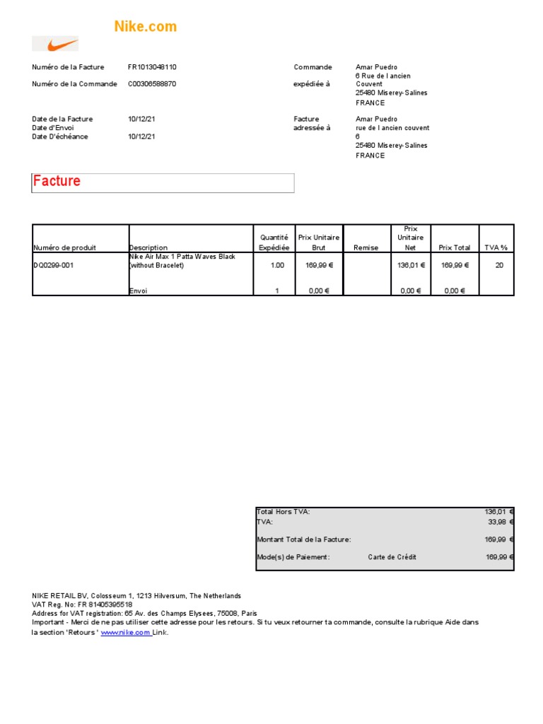 Air Max 1 Patta | PDF | Documents commerciaux | Comptabilité