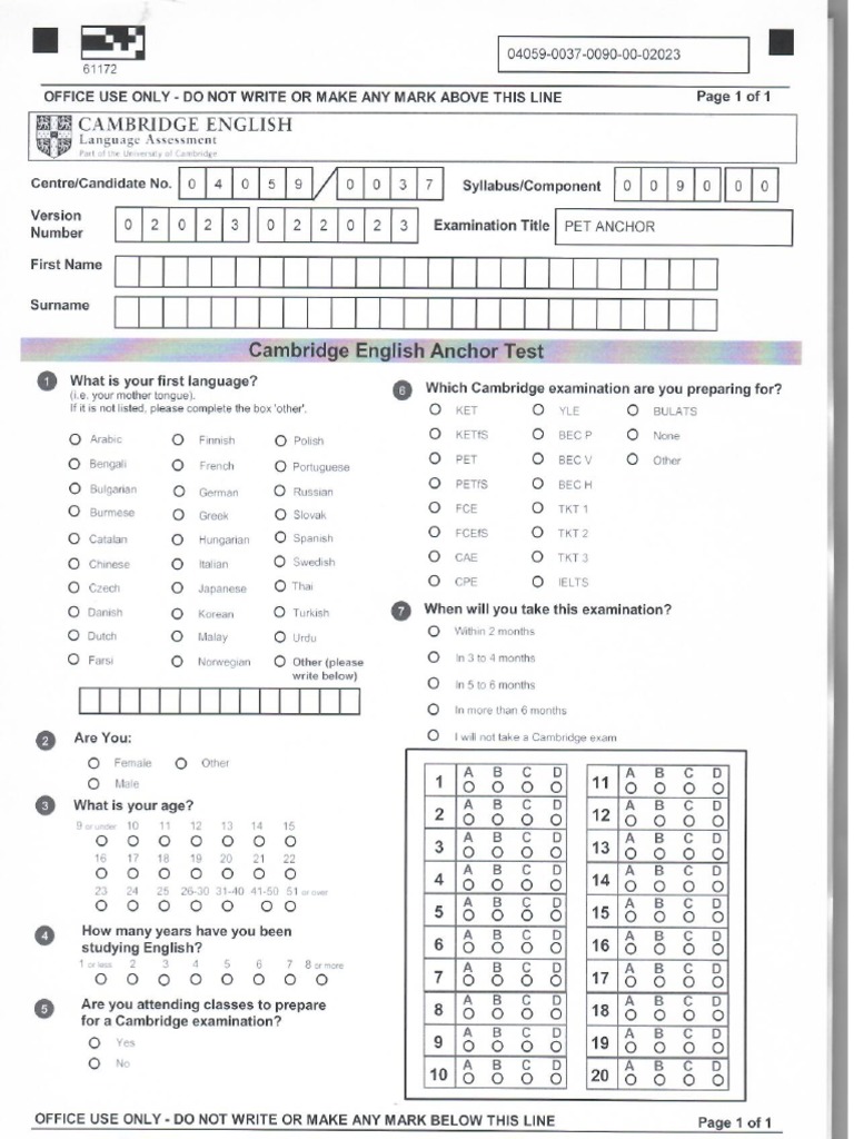 PET Anchor Listening Reading | PDF