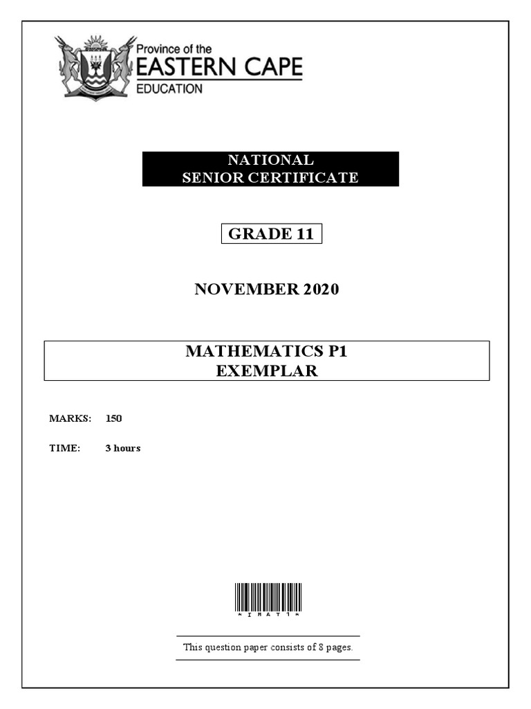 Maths P1 QP GR11 Nov 2020 Eng D | PDF | Cartesian Coordinate System | Area