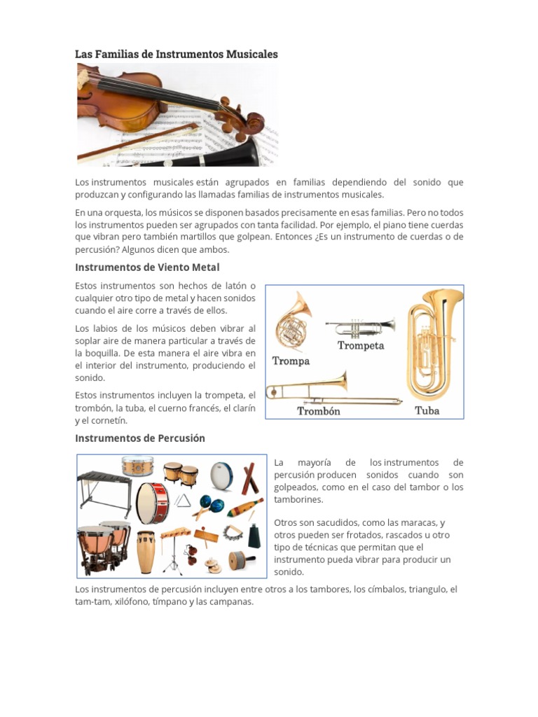 Las Familias de Instrumentos Musicales | PDF | Instrumentos musicales ...