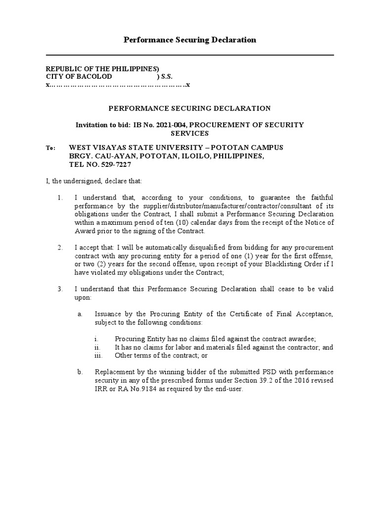 Performance Securing Declaration 2021 | PDF | Affidavit | Common Law