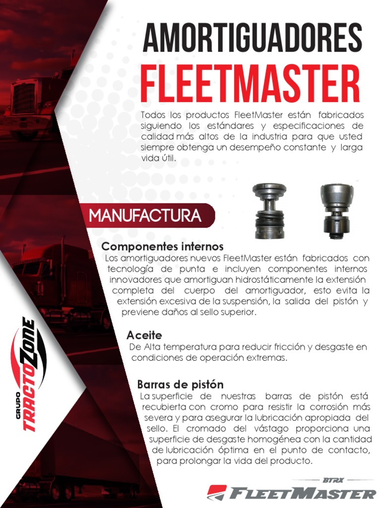 Amortiguadores FleetMaster: Calidad y Durabilidad | PDF | Aceite de motor | Ingeniería mecánica