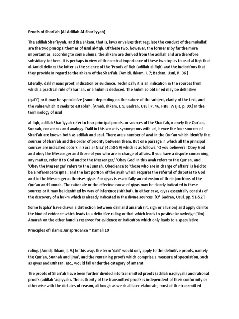 Proofs of Shari'ah (Al-Adillah Al-Shar'iyyah) | PDF | Sharia | Quran