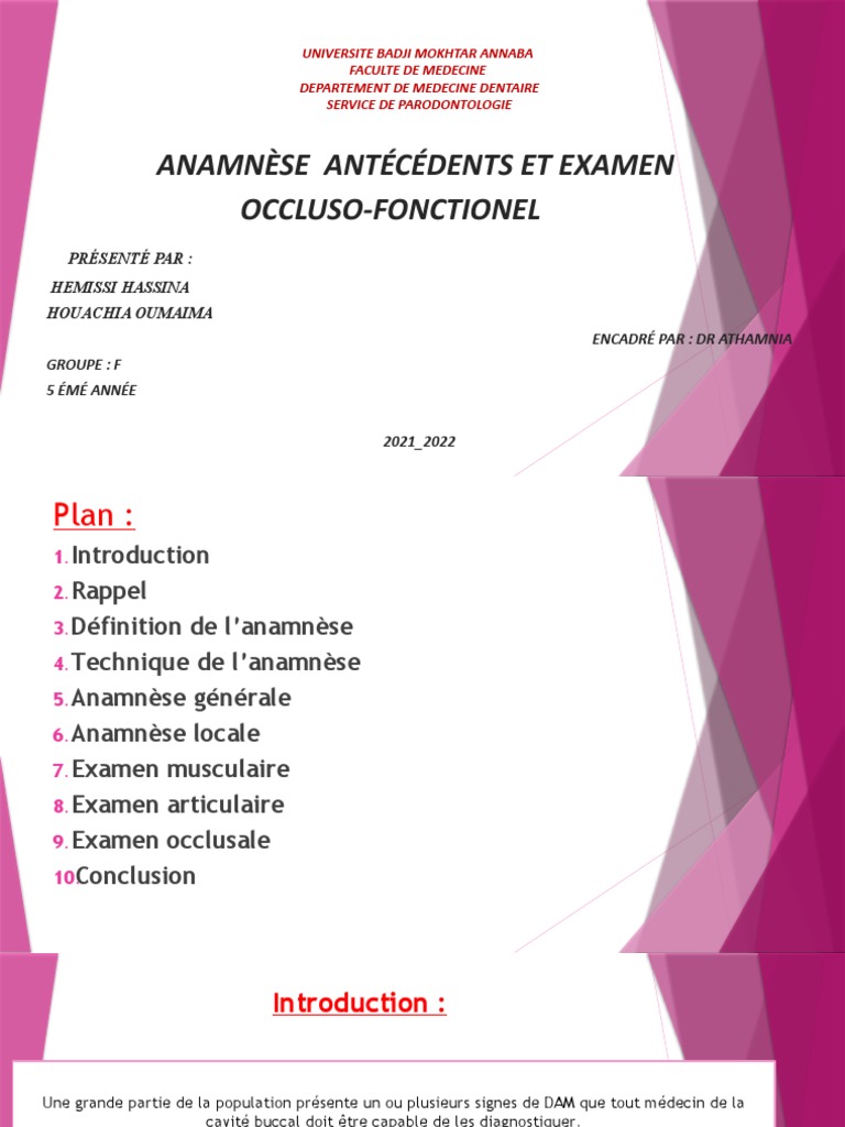 Examen Occluso Fonctionel | PDF | Douleur | Muscle squelettique