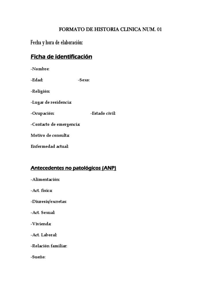 Formato de Historia Clinica | PDF
