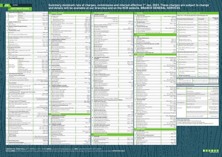KCB Tariff Guide Q1 2023 | PDF | Transaction Account | Cheque