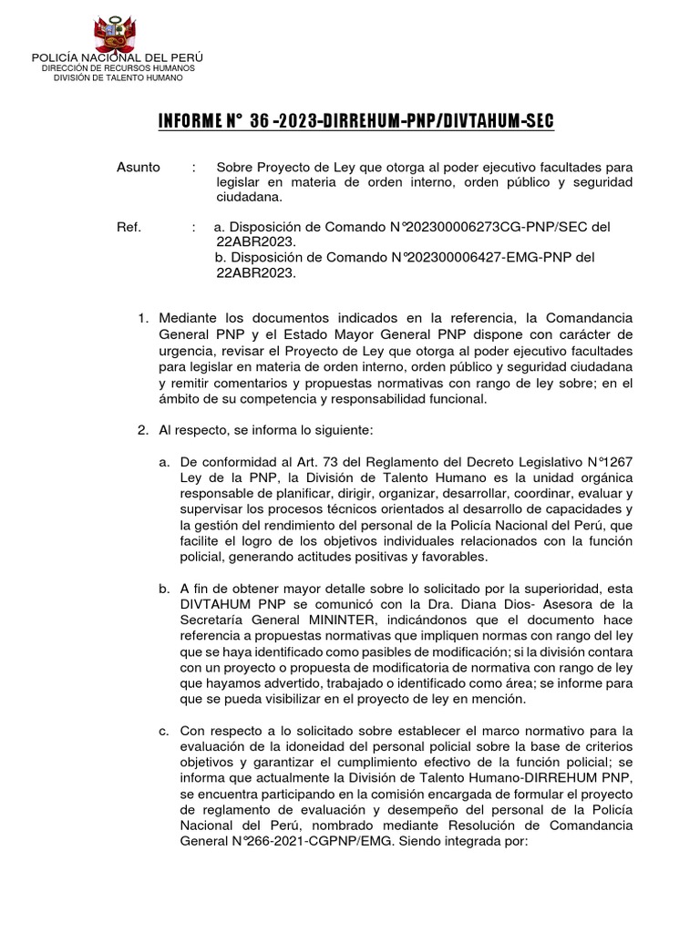 Informe sobre Proyecto de Ley PNP | PDF | Policía | Planificación