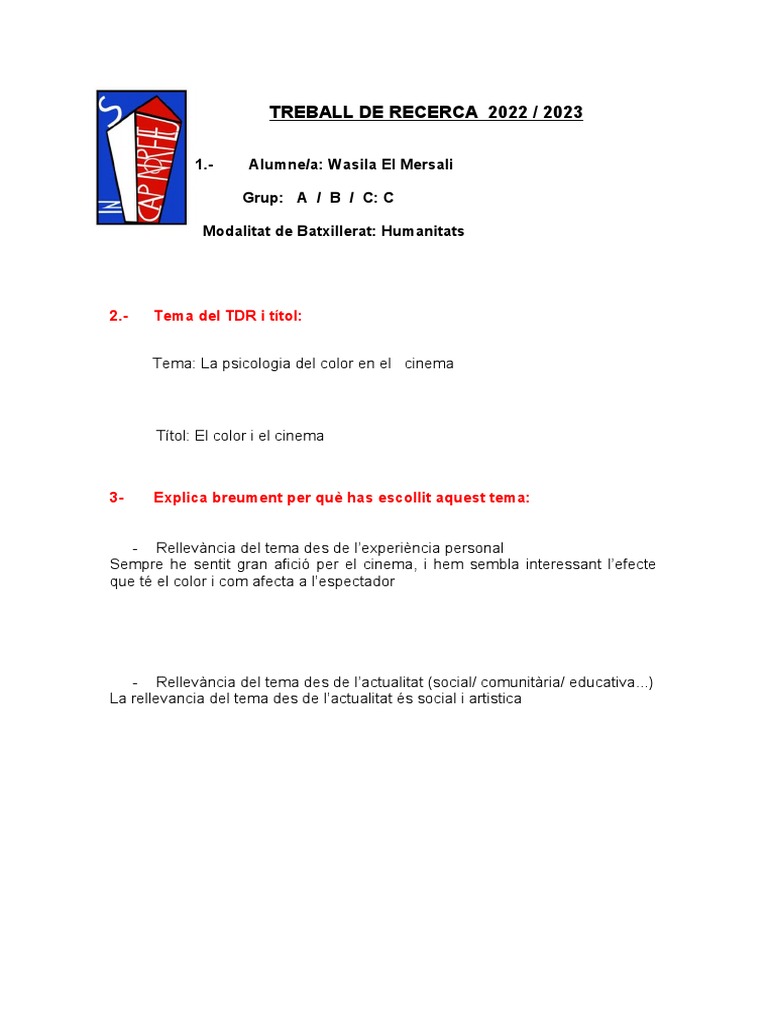 PROPOSTA TEMA TDR 2022-23 | PDF