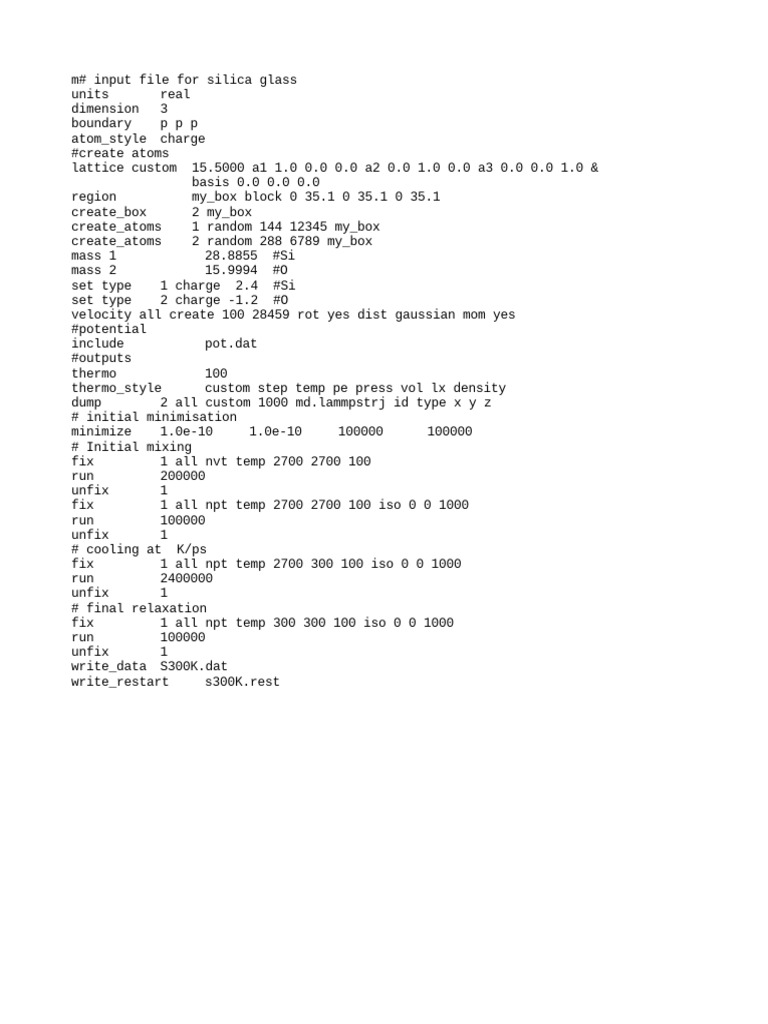 Silica Glass Input File | PDF