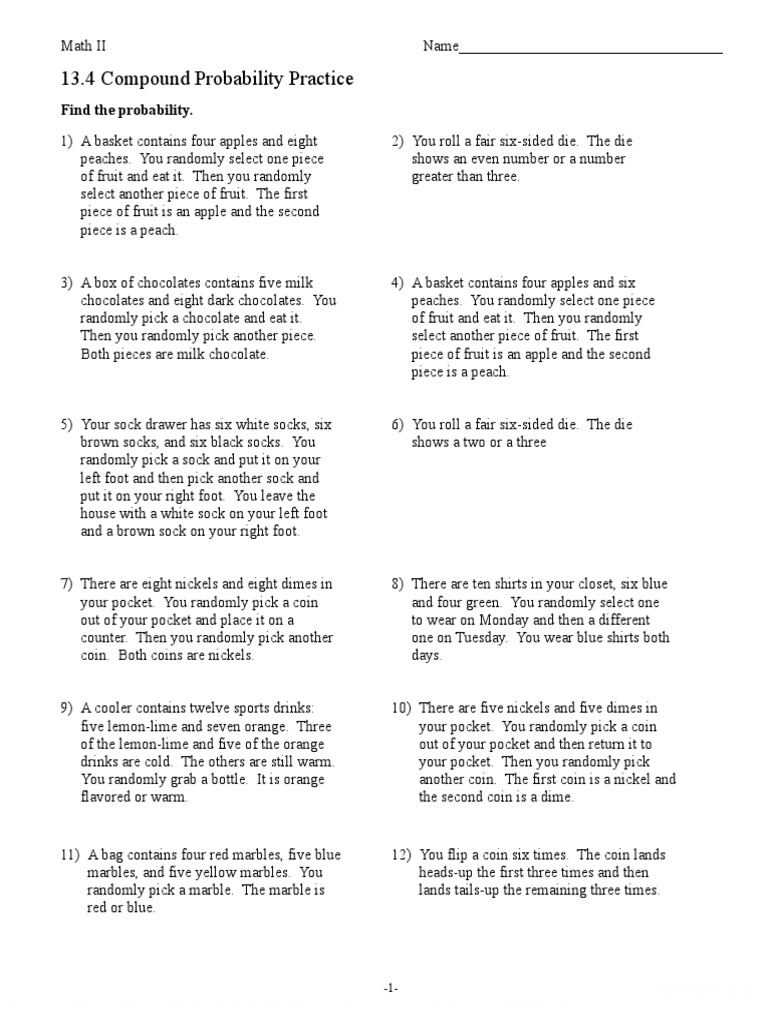 Probability Worksheet Kuta 10* H