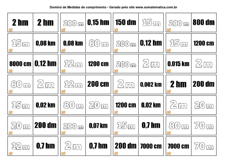 Dominó Medidas de Comprimento | PDF