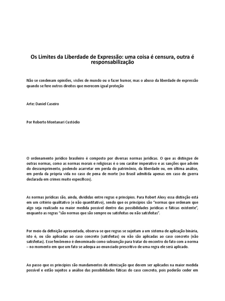 Limites da Liberdade de Expressão no Brasil | PDF | Liberdade ...
