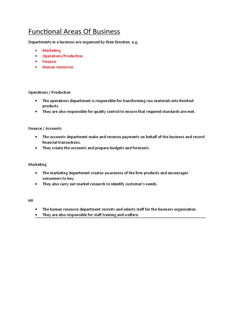 Functional Areas Of Business Pdf Limited Company Business