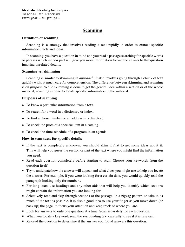 Scanning | PDF | Speed Reading | Reading Comprehension