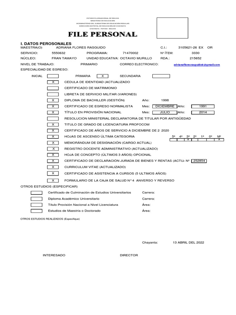 File Personal Modelo | Descargar gratis PDF | Licenciatura | Títulos
